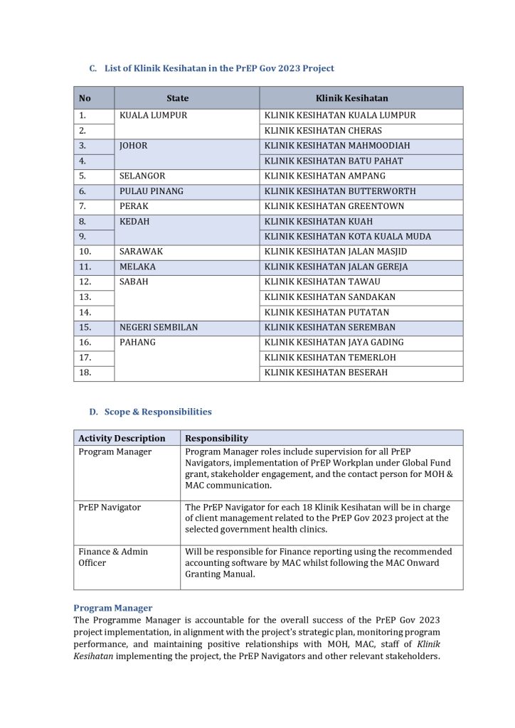 EOI FOR THE PrEP GOV 2023 PROJECT - Malaysian AIDS Council