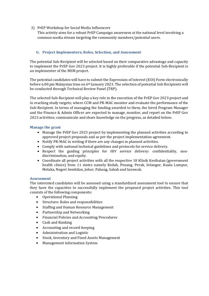 EOI FOR THE PrEP GOV 2023 PROJECT - Malaysian AIDS Council
